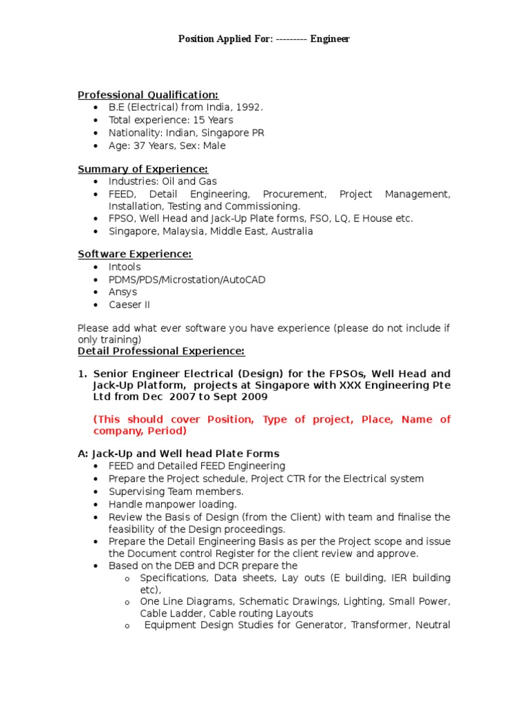 Sample Format CV | PDF | Specification (Technical Standard) | Transformer