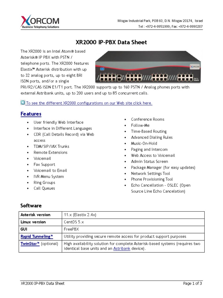 XR2000 IP-PBX Data Sheet: Features | PDF | Telephony | Computer ...