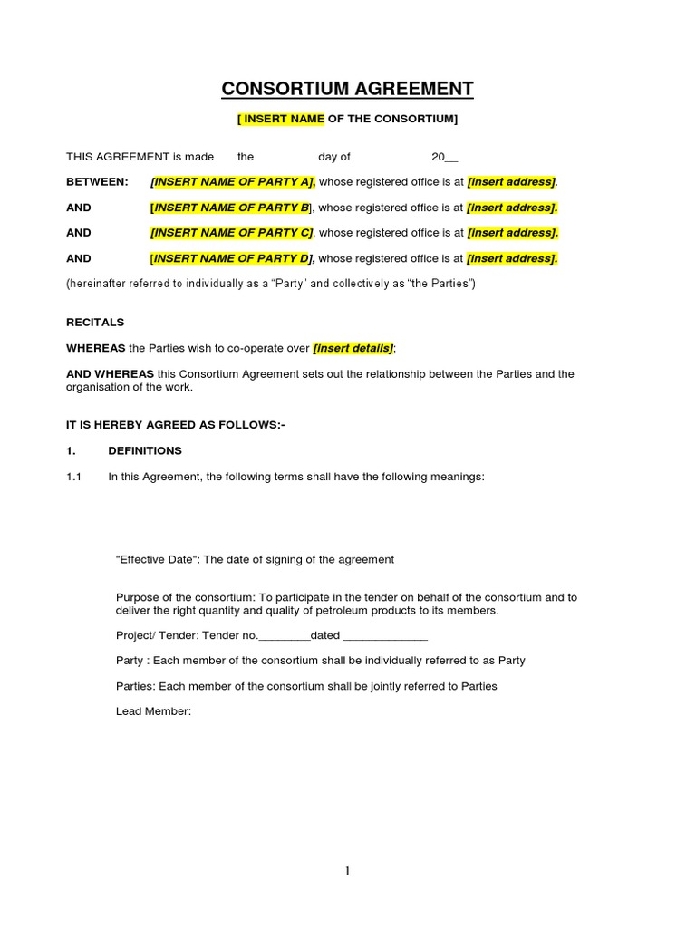 Consortium Agreement Template | PDF | Assignment (Law) | Arbitral Tribunal