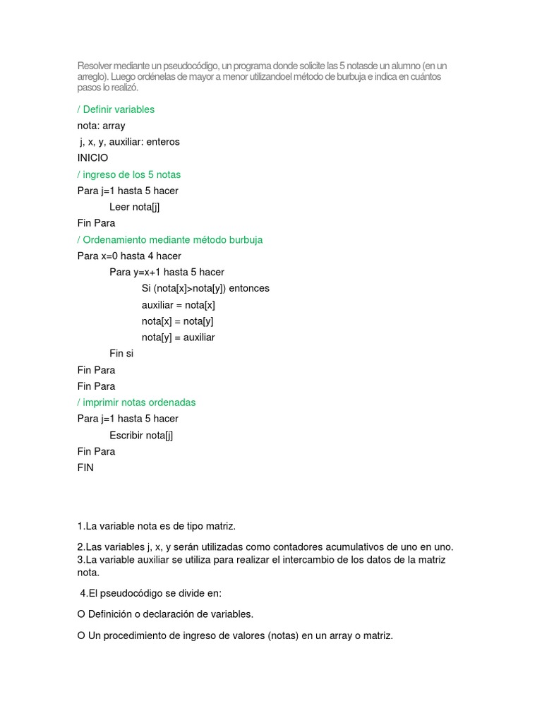 Resolver Mediante Un Pseudocódigo | PDF | Estructura de datos de matriz ...