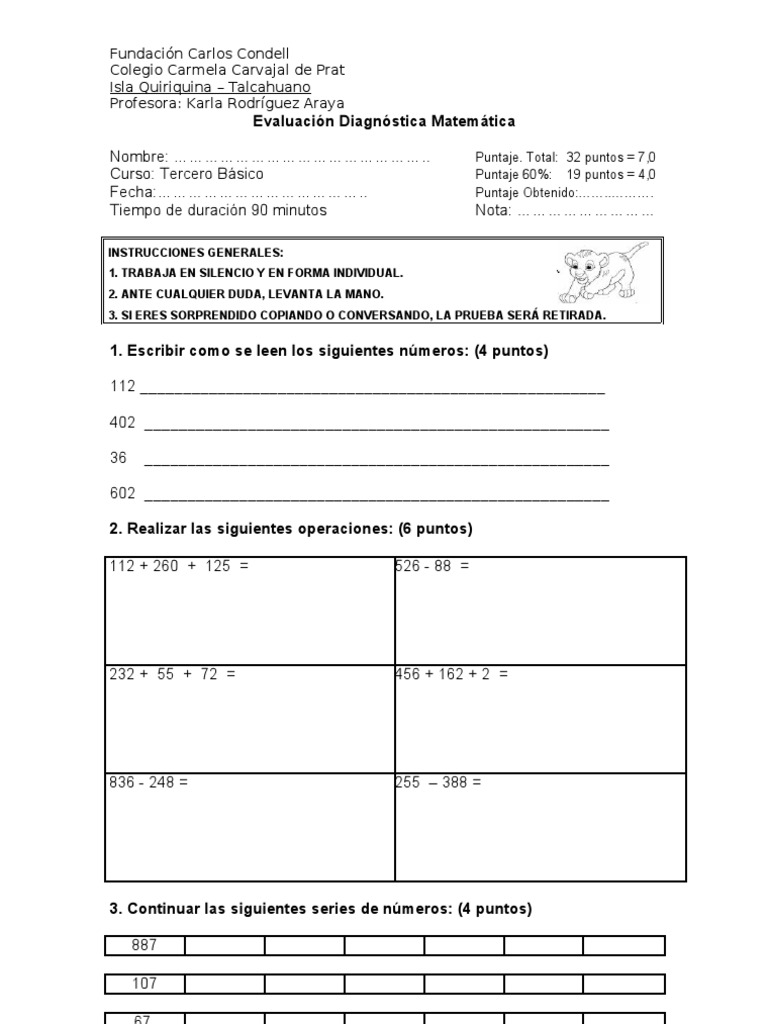 Evaluación Diagnóstica Matemática 3° Básico | PDF | Deportes | Violencia