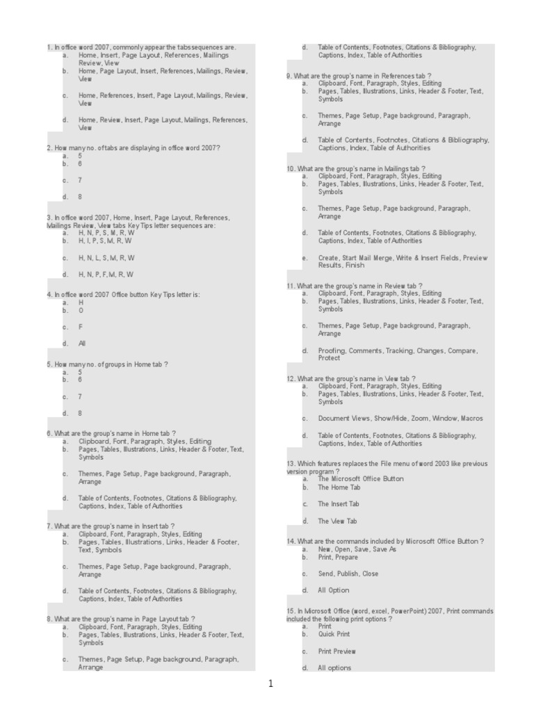 mcq word | Page Layout | Tab (Gui)