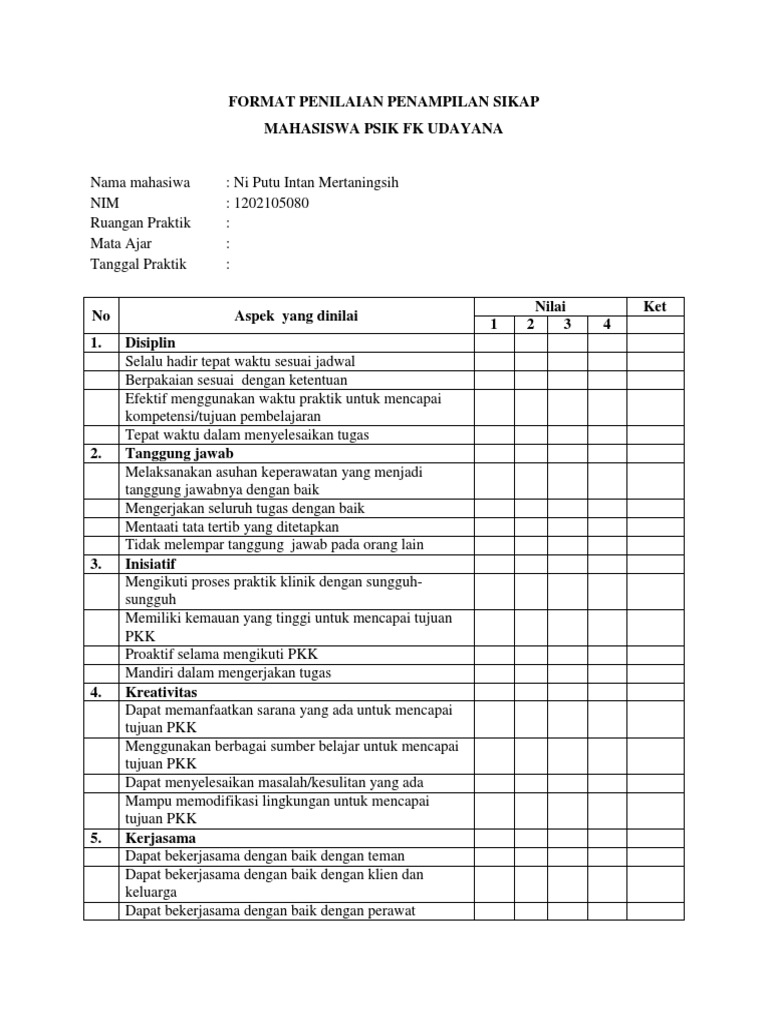 Format Penilaian Praktek | PDF