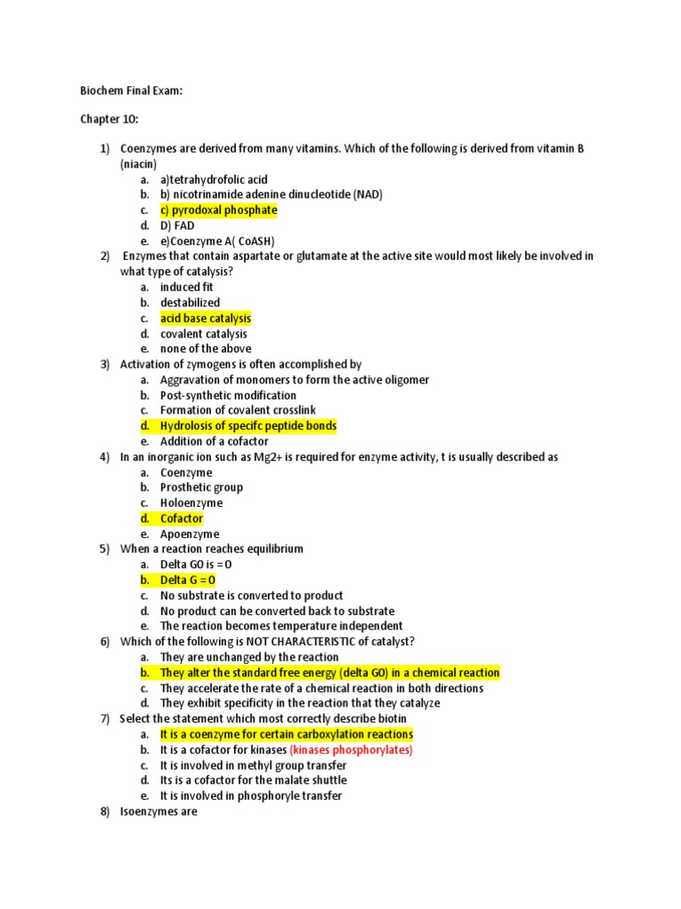 Biochem Final Exam Answers | PDF | Electron Transport Chain | Enzyme