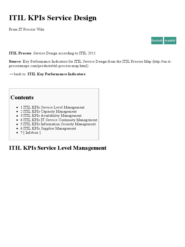 ITIL KPIs Service Design | PDF | Itil | Performance Indicator