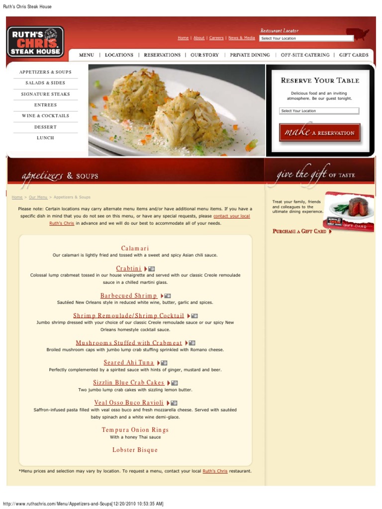Ruth S Chris Menu | PDF | Salad | Menu