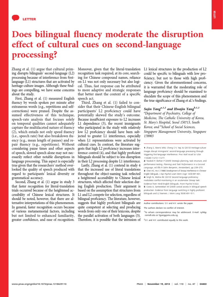 Does Bilingual Uency Moderate The Disruption Effect of Cultural Cues On Second-Language ...