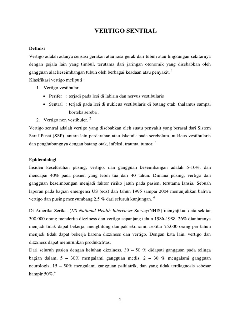 Pengertian dan Etiologi Vertigo Sentral | PDF
