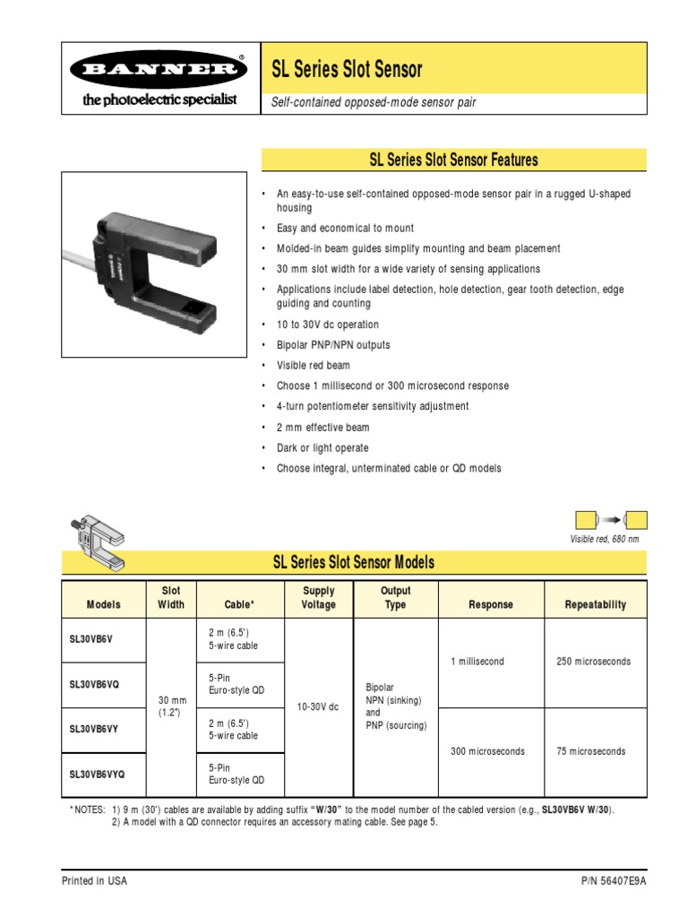 Banner SL-30 Series PDF | PDF | Bipolar Junction Transistor | Sensor