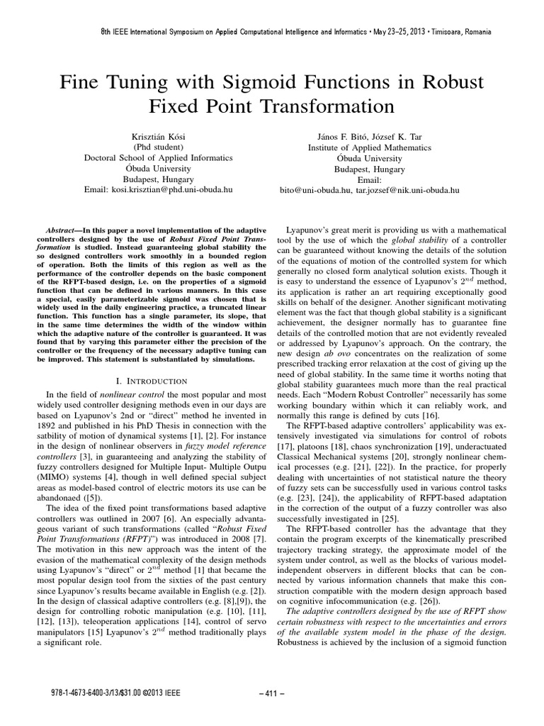 Fine Tuning With Sigmoid Functions in Robust Fixed Point Transformation | PDF | Stability Theory ...
