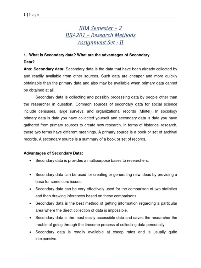 BBA - Assignments | Question | Questionnaire