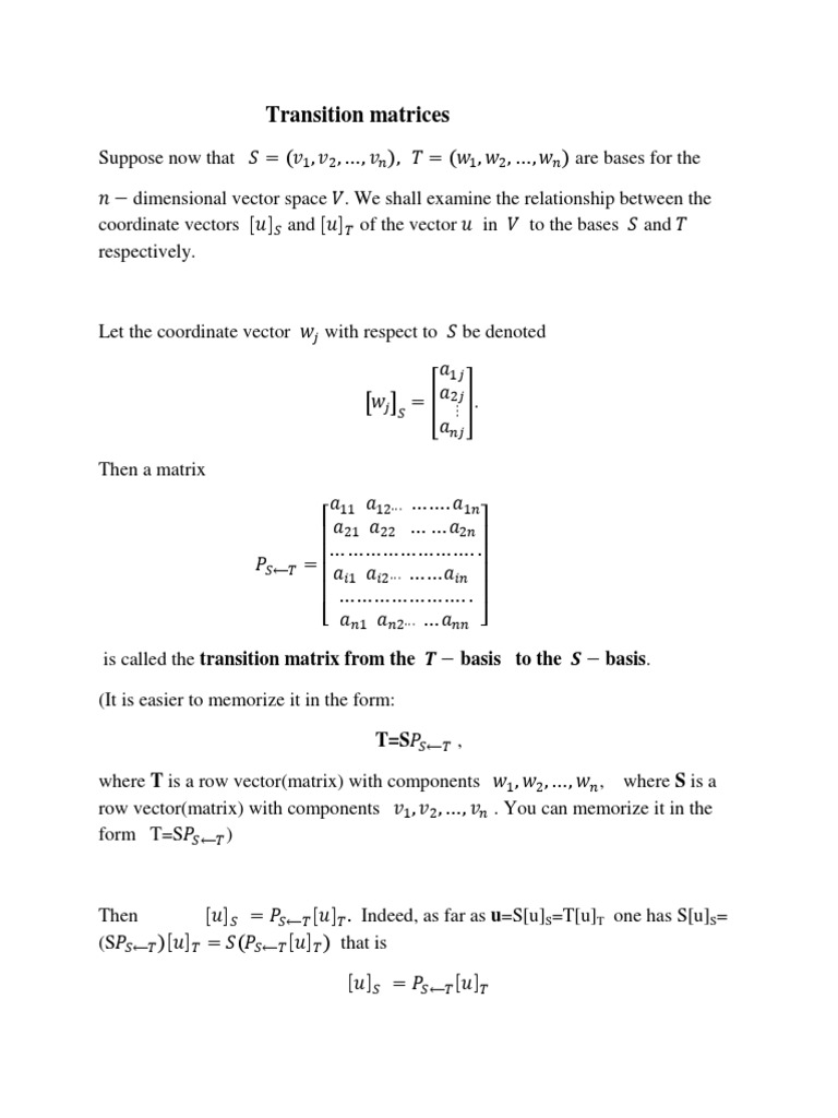 2.4 Transition Matrices | PDF | Basis (Linear Algebra) | Vector Space