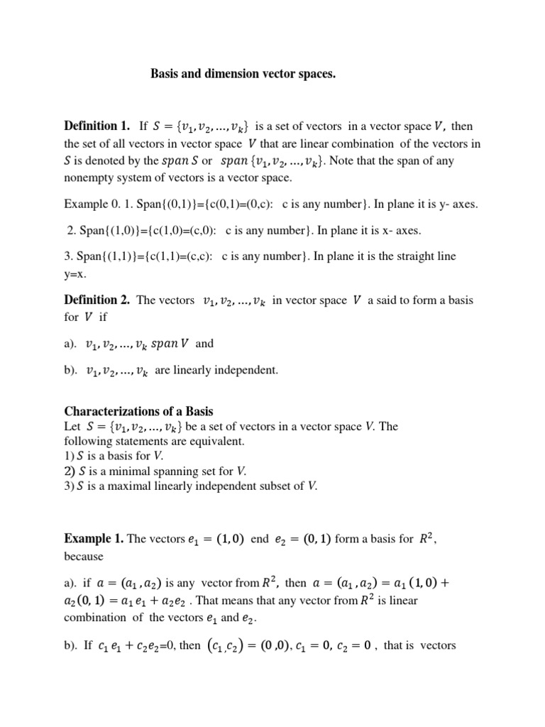 1 Basis and Dimension Vector Spaces | PDF