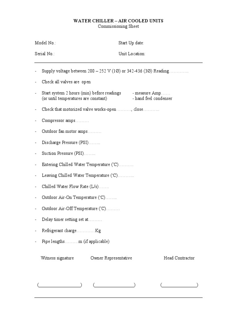 Chiller Commissioning Checklist | PDF