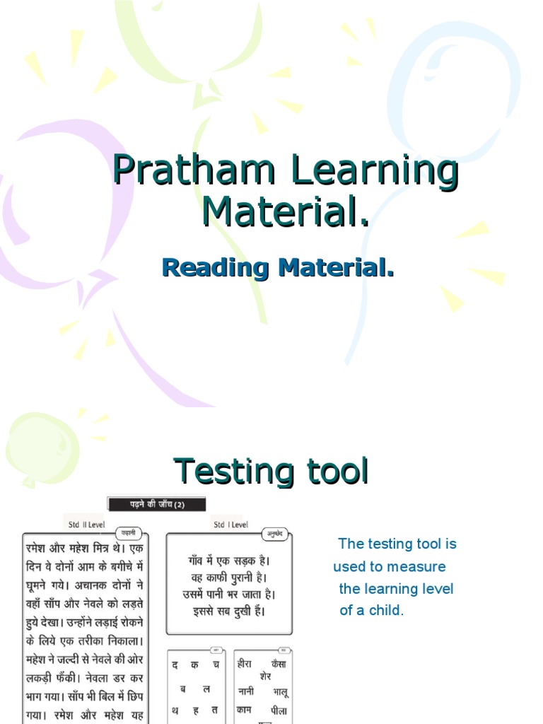 Pratham Learning Material Revised | PDF | Reading Comprehension | Reading (Process)