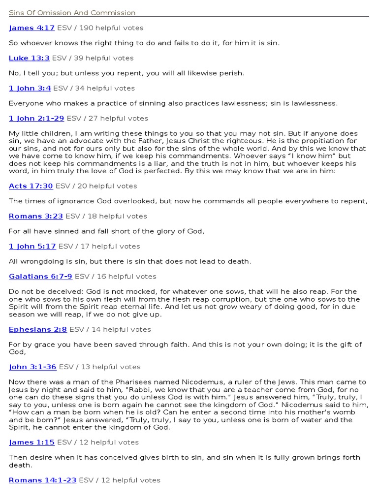 Sins of Omission and Commission | Epistle To The Romans | Grace In ...