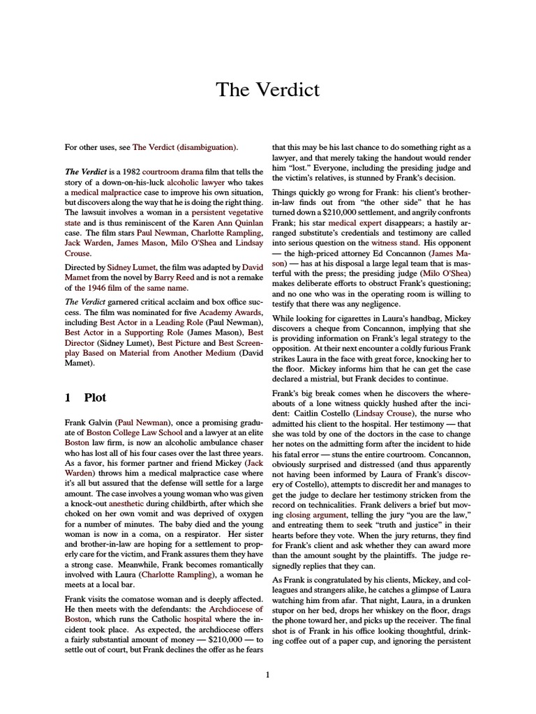 The Verdict | PDF | Lawyer | Trials
