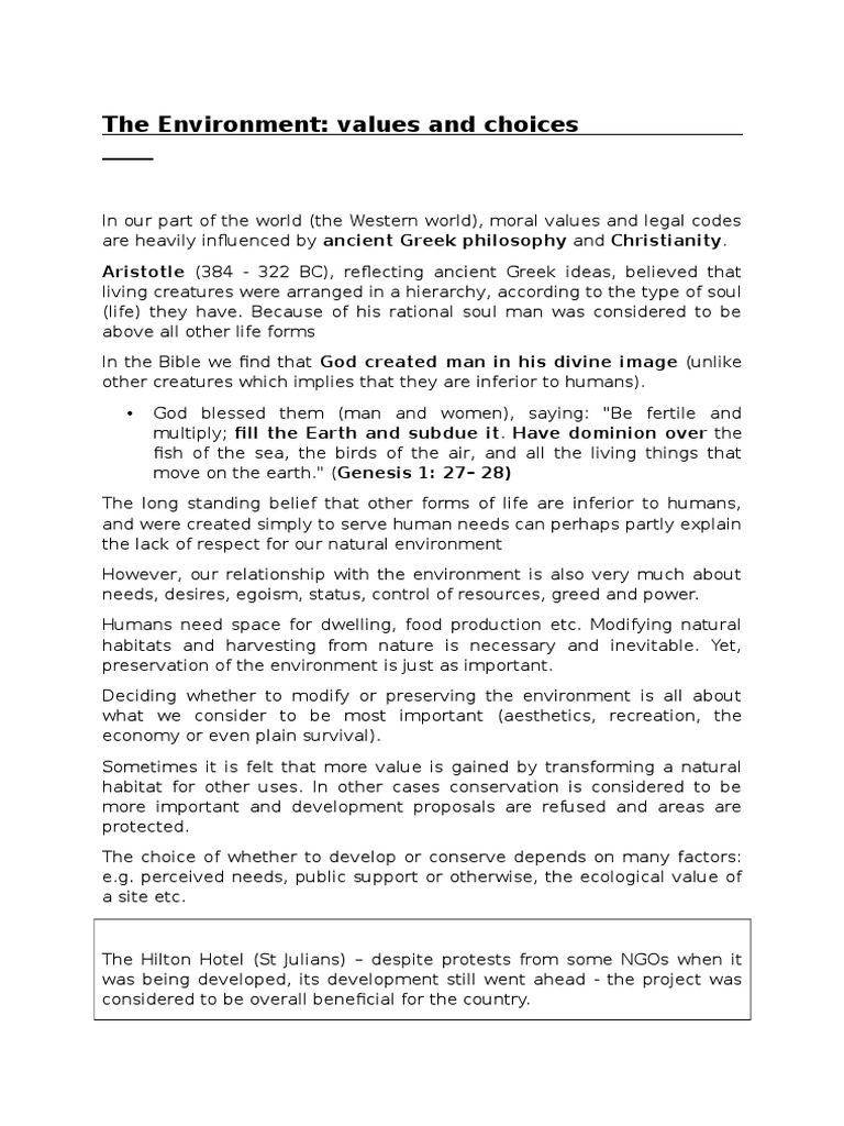 The Environment - Values and Choices | PDF | Natural Environment ...