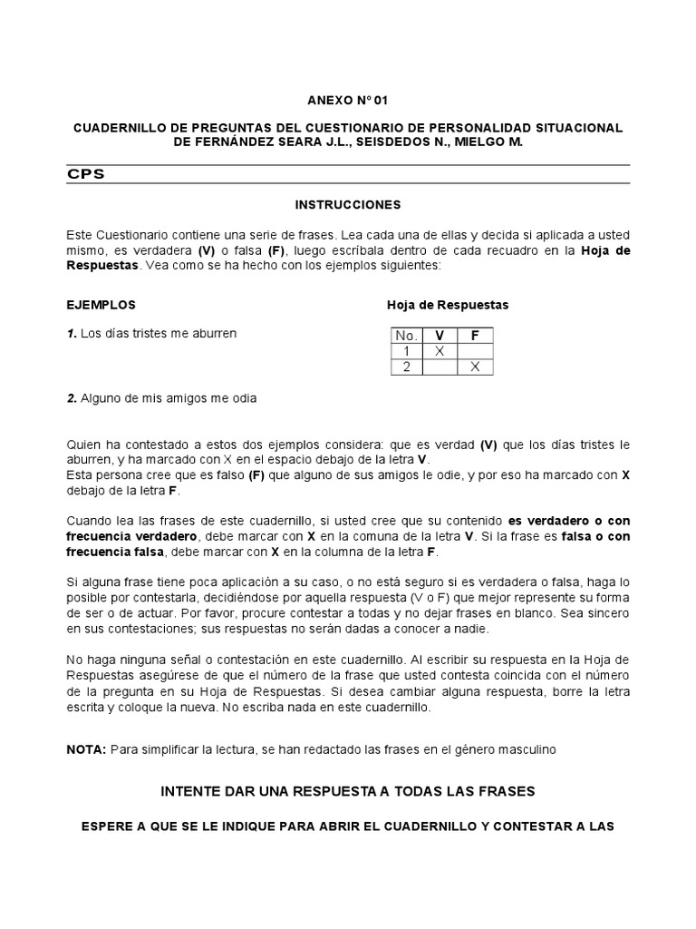 Cuadernillo de Preguntas Del Cps | PDF