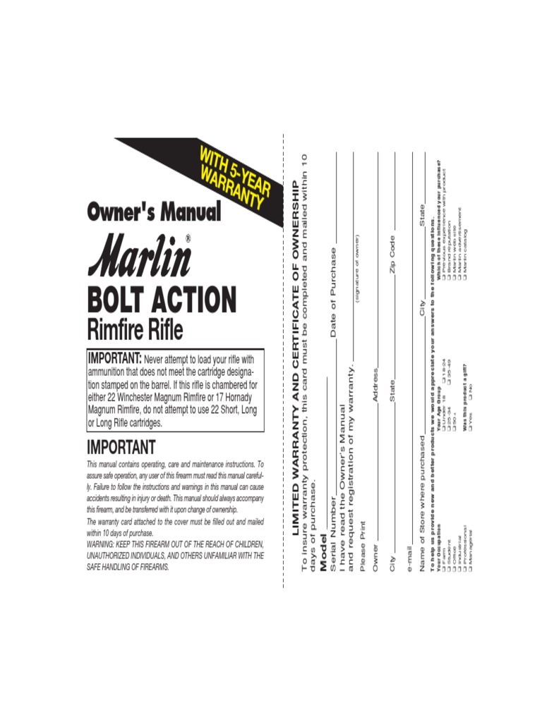Marlin 22LR 925M Rifle Owners Manual | PDF | Cartridge (Firearms ...