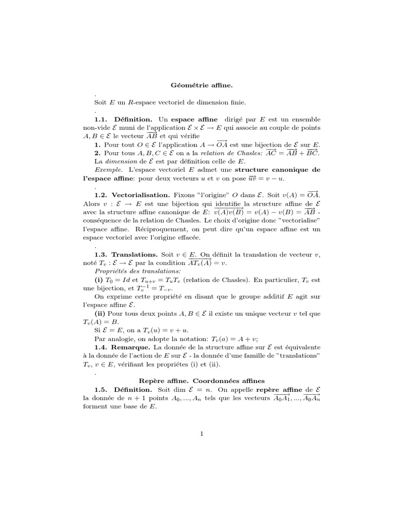 Introduction à la géométrie affine | PDF | Sous-espace vectoriel ...