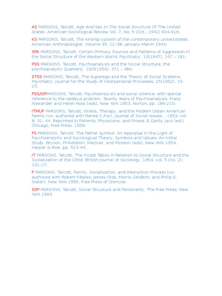 Talcott Parsons' Key Sociological Works | PDF