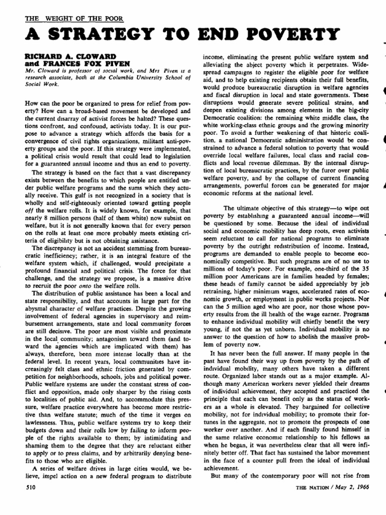 Strategy to End Poverty: Cloward-Piven | PDF | Welfare | Democratic ...