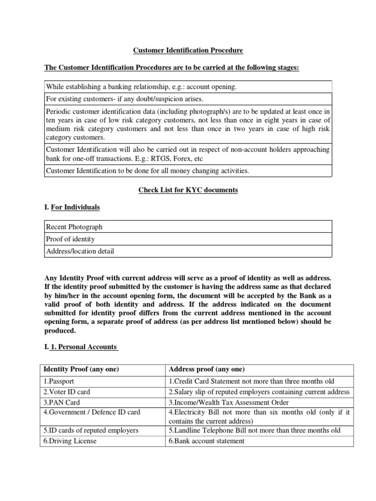 Customer Identification Procedures Guide | PDF | Identity Document ...