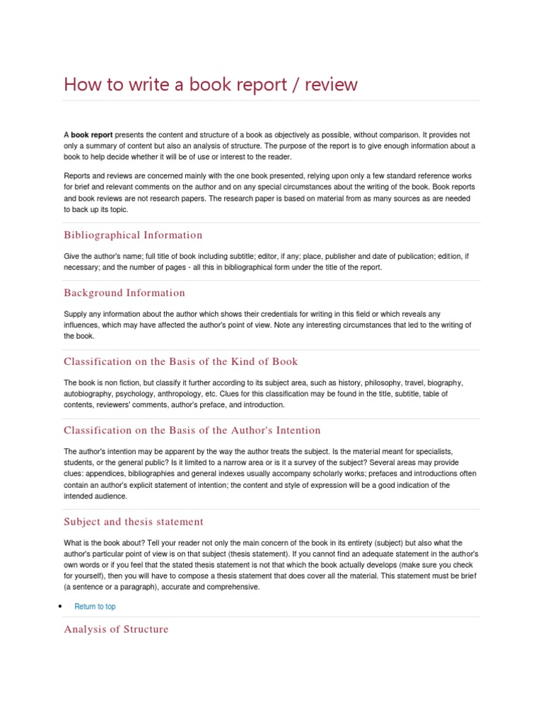 How To Write A Book Report | PDF | Books | Thesis