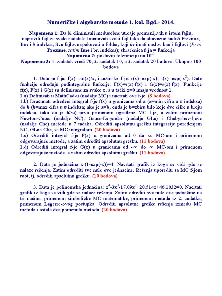 Numeričke I Algebarske Metode | PDF