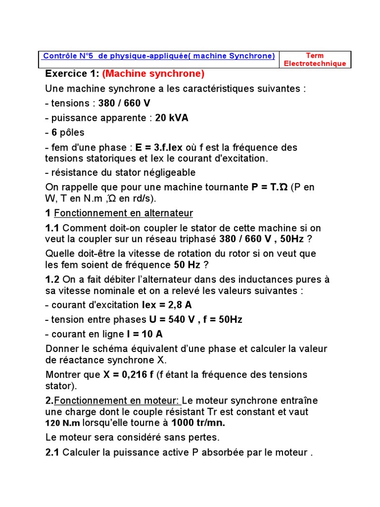 Machine Synchrone PDF | PDF | Générateur électrique | Équipements électriques