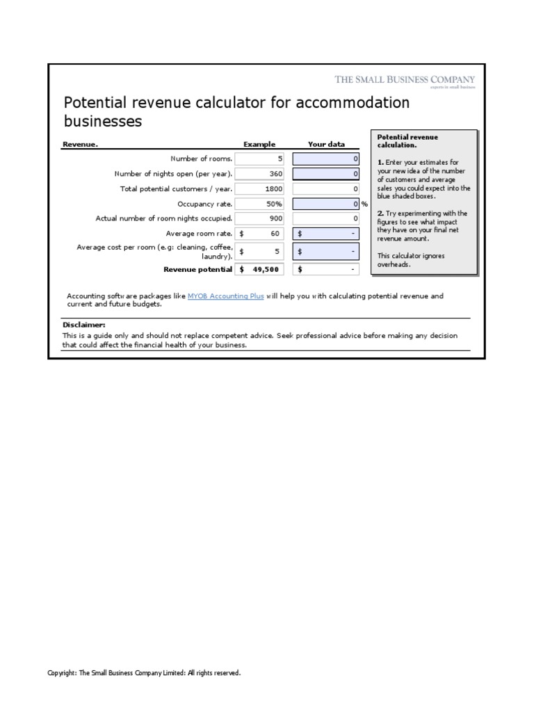 Accommodation Revenue Calculator | PDF