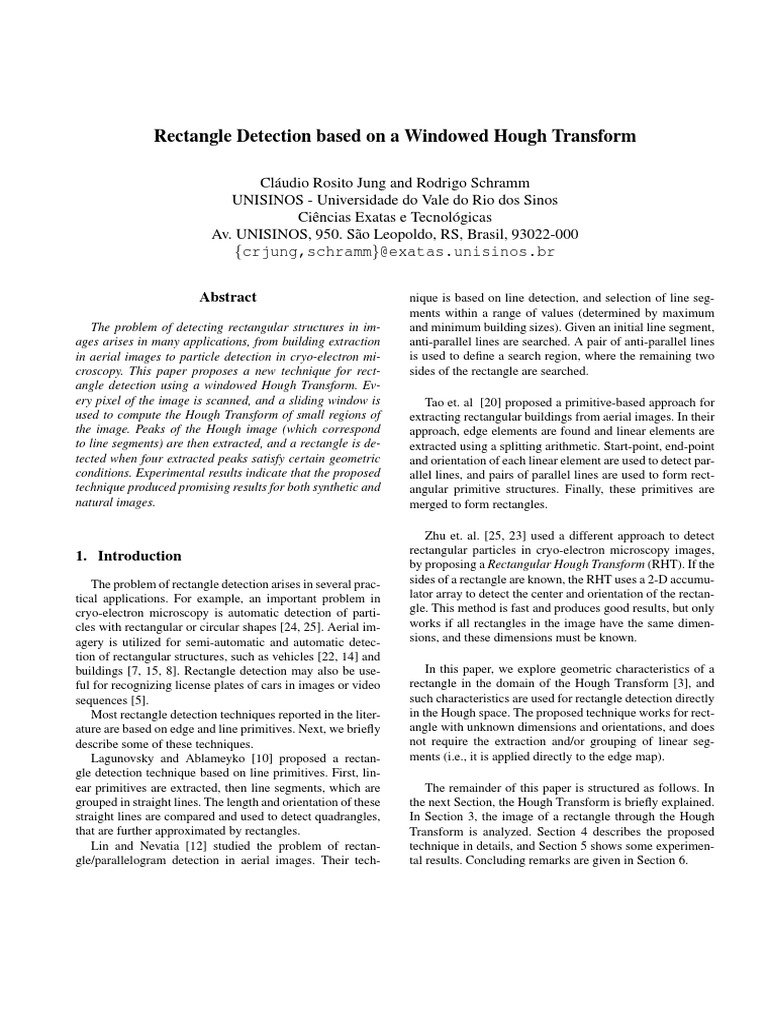 Rectangle Detection Using Hough Transform Pdf Computer Vision Line Geometry