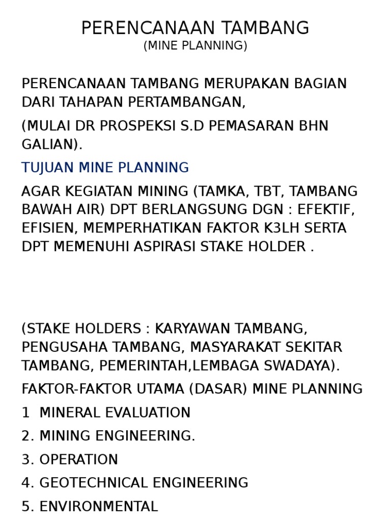 Perencanaan Tambang | PDF