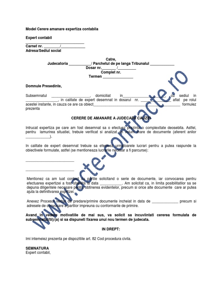 Model Cerere Amanare Expertiza Contabila