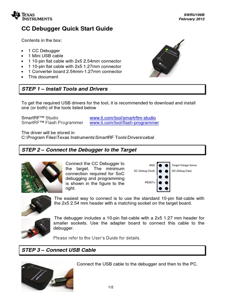 Cc Debugger Quick Start Guide Texas Instruments Incorporated Pdf