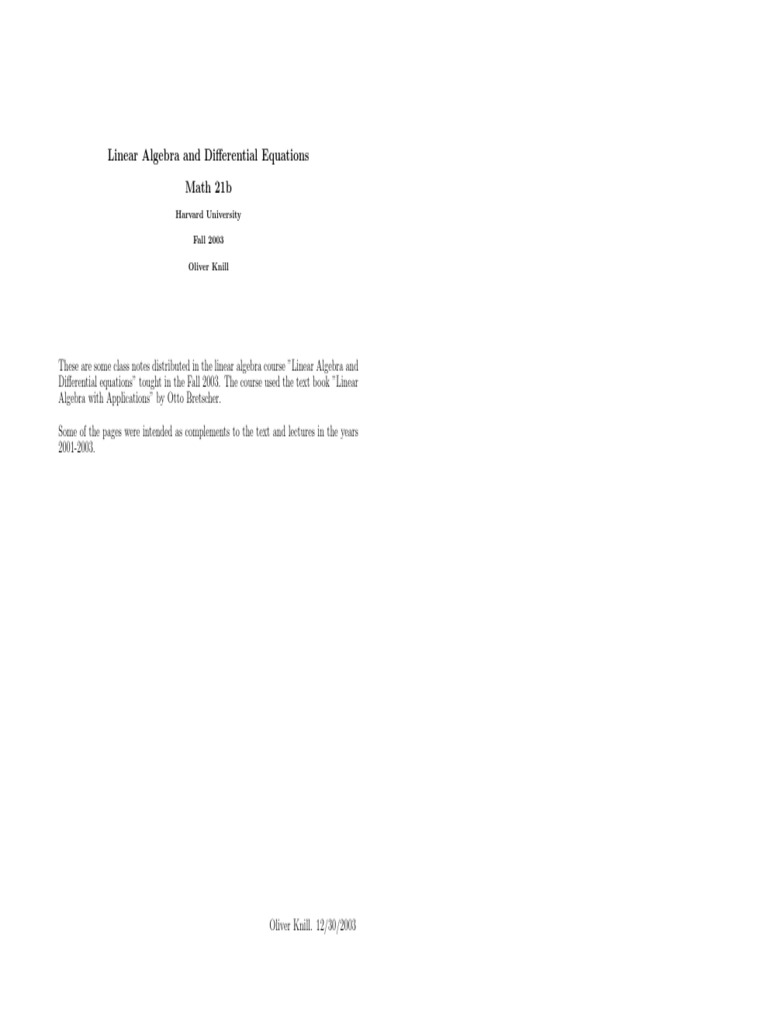 Linear Algebra and Differential Equations Math 21b: Harvard University ...