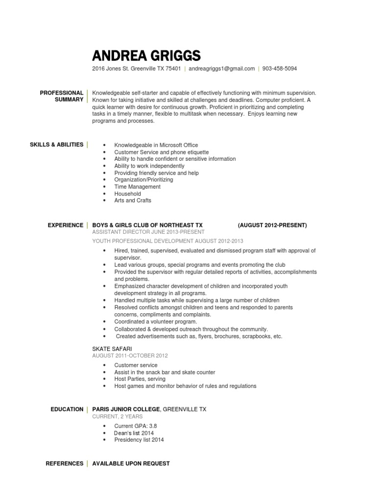 Andrea Griggs: Professional Resume | PDF