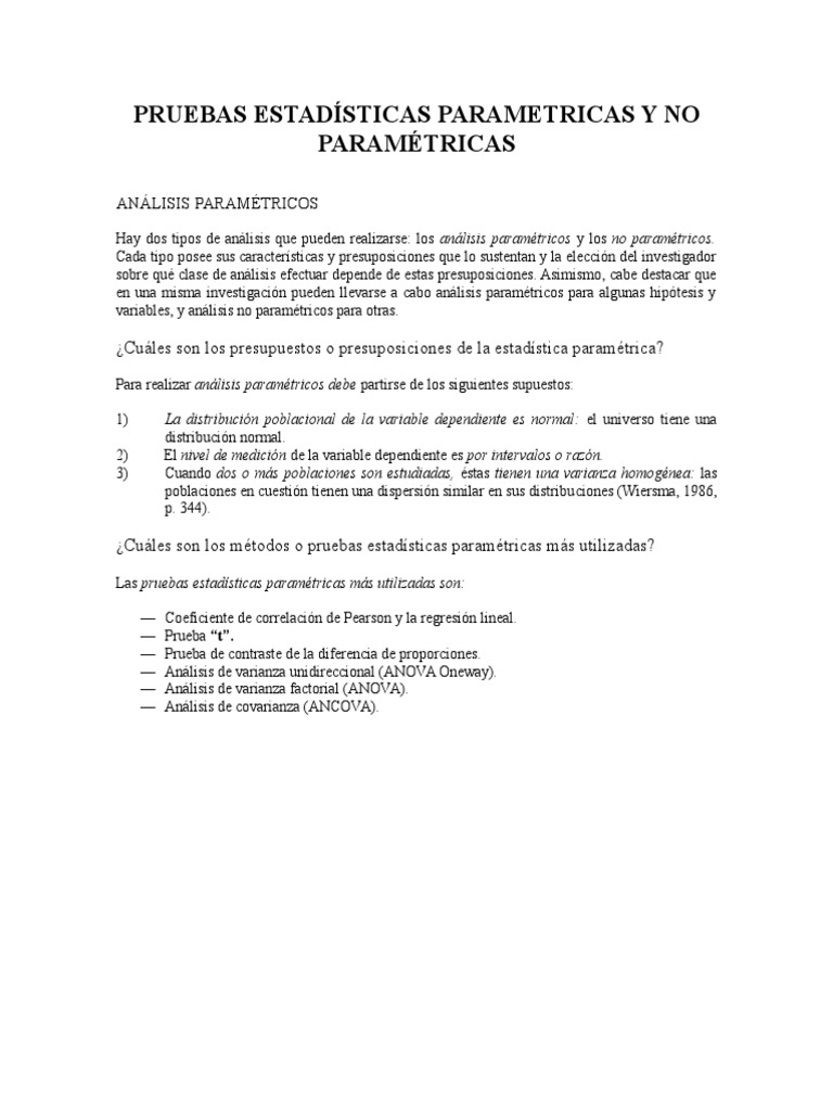 Pruebas EstadIsticas Parametricas y No ParamEtricas Word | PDF ...
