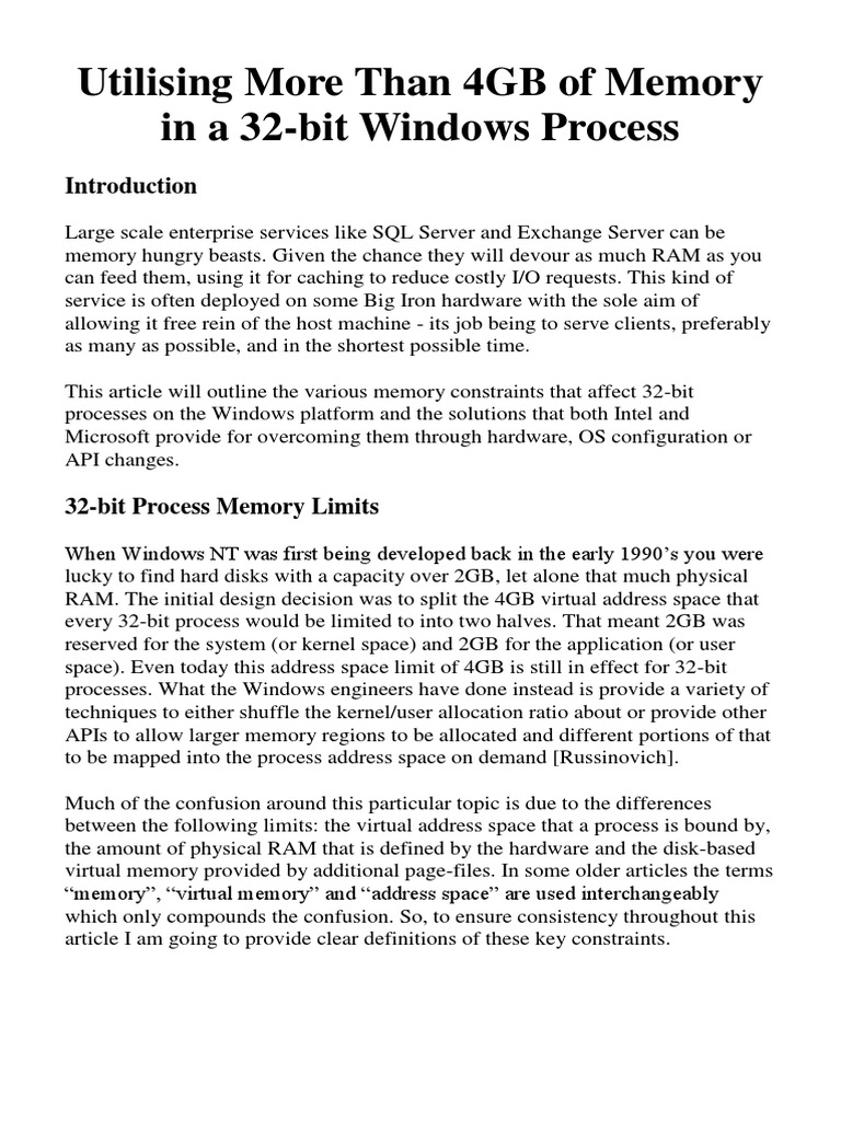 More Than 4GB of Memory in A 32-Bit Windows Process | PDF | 64 Bit Computing | Operating System