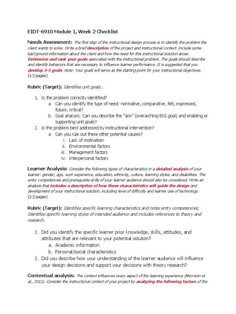 Module 1 Analyses Checklist | PDF | Instructional Design | Learning