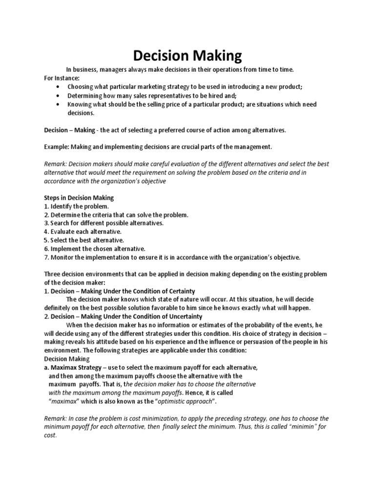 Decision Making | PDF | Expected Value | Strategic Management