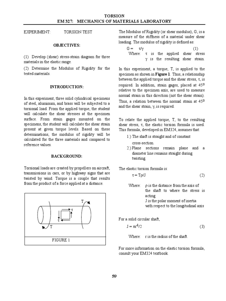 Torsion em 327: Mechanics of Materials Laboratory | PDF | Stress ...