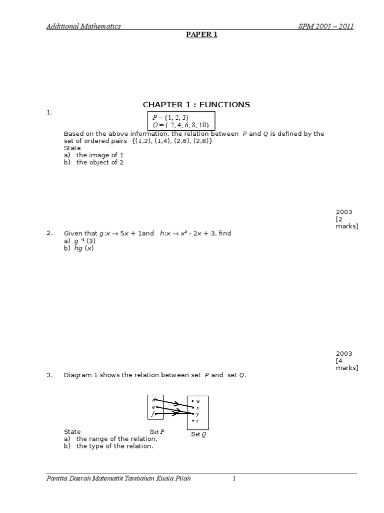 Functions Paper 1 | Download Free PDF | Function (Mathematics) | Algebra