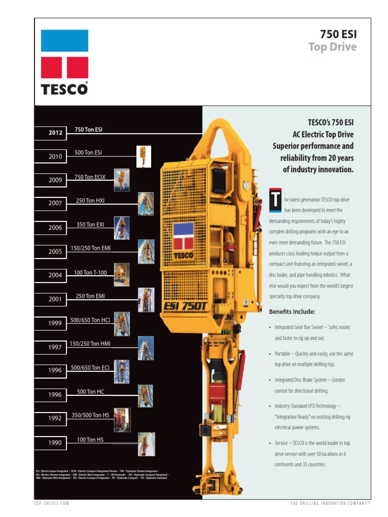 750 ESI Tesco Top Drive | PDF | Horsepower | Drilling Rig