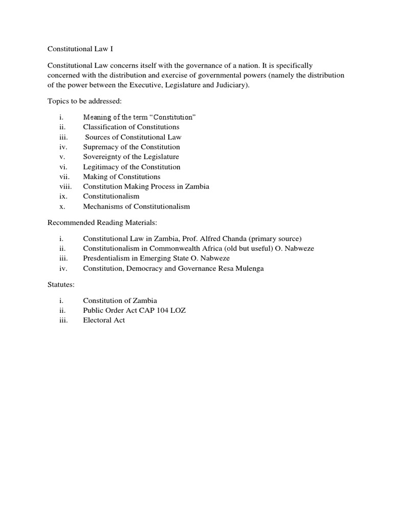 Cavendish University Zambia Constitutional Law Moduleal | PDF ...