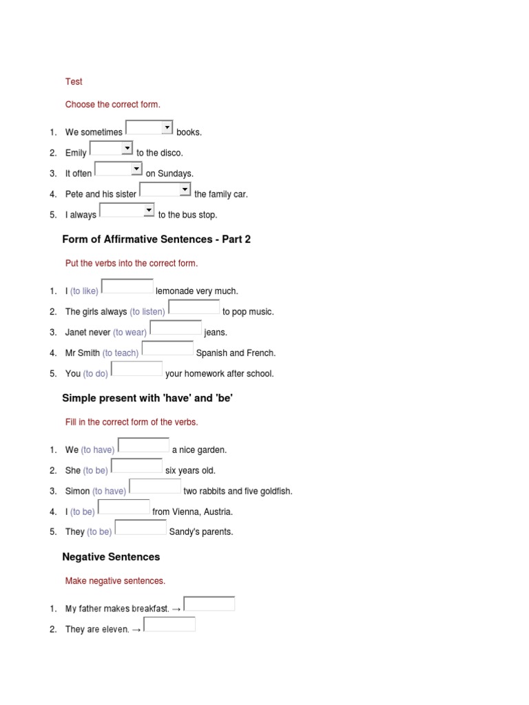 Test Engleza Present Simple | PDF