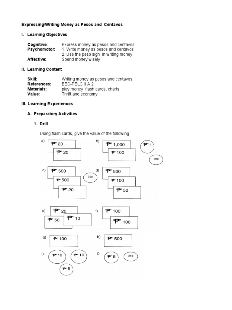 Expressing Writing Money as Pesos and Centavos | Business | Psychology ...