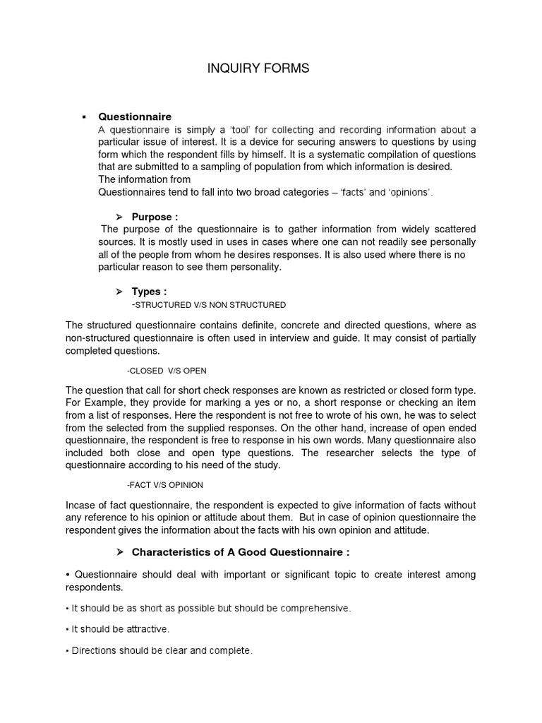 Inquiry Forms | PDF | Questionnaire | Survey Methodology