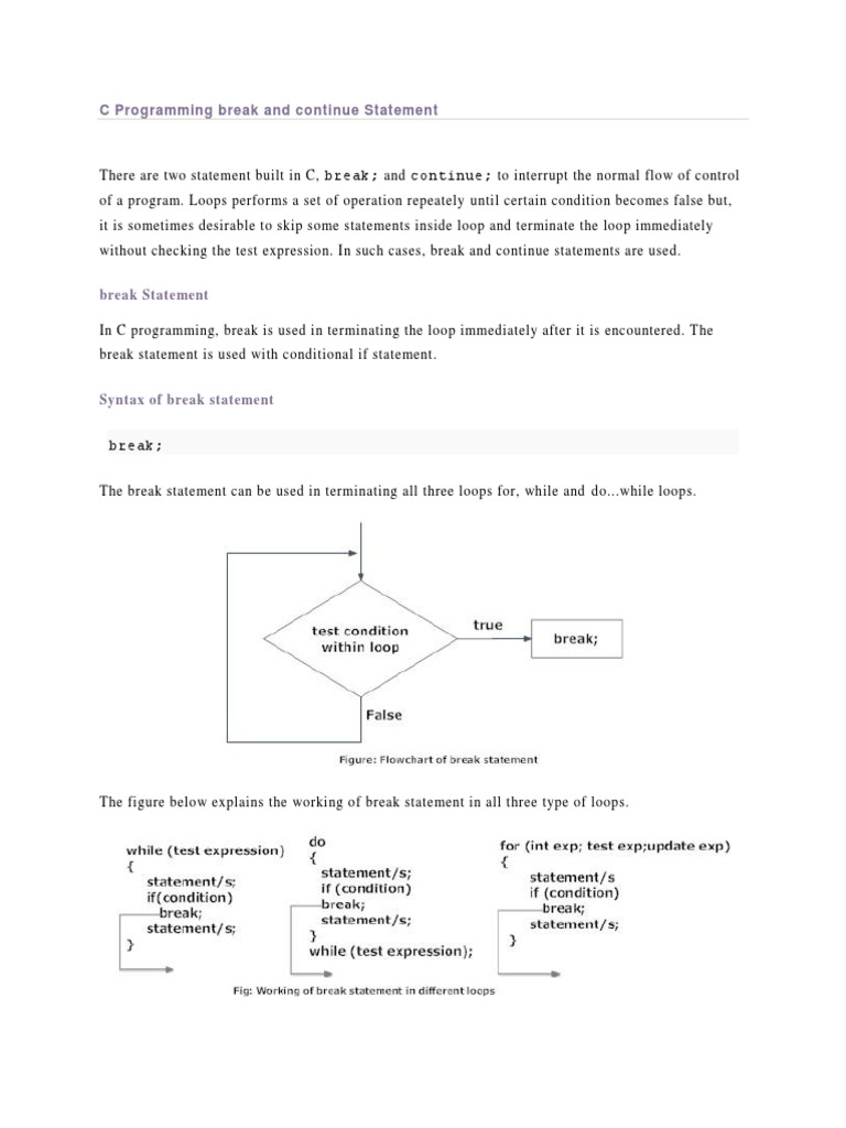 C Programming Break And Continue Statement Pdf Control Flow C Programming Language